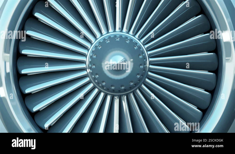 4K Loop Animation of Modern Airplane Jet Engine Turbine Close-up View ...