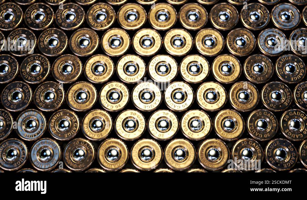 The endless stack of a rifle or machine gun ammunition standing one by ...