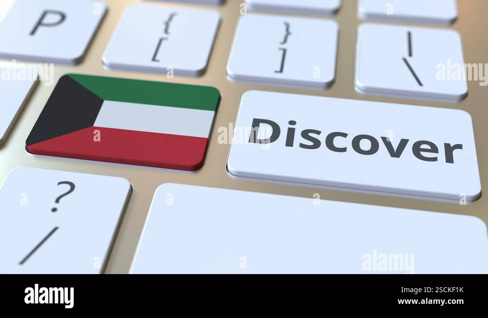 DISCOVER text and flag of Kuwait on the buttons on the computer ...