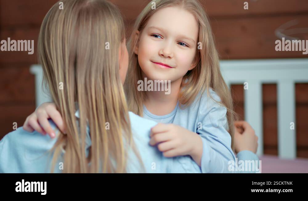 Medium close-up little baby girl rushing to hugging her mother having ...