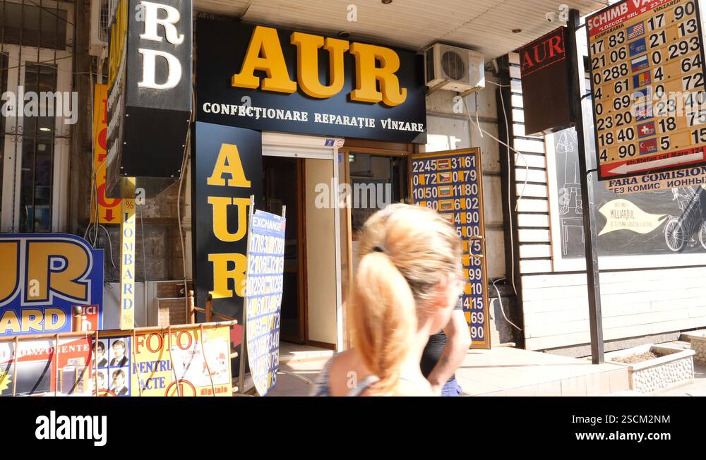 Gold store Aur selling gold with Currency Exchange Chisinau Stock Video Footage - Alamy