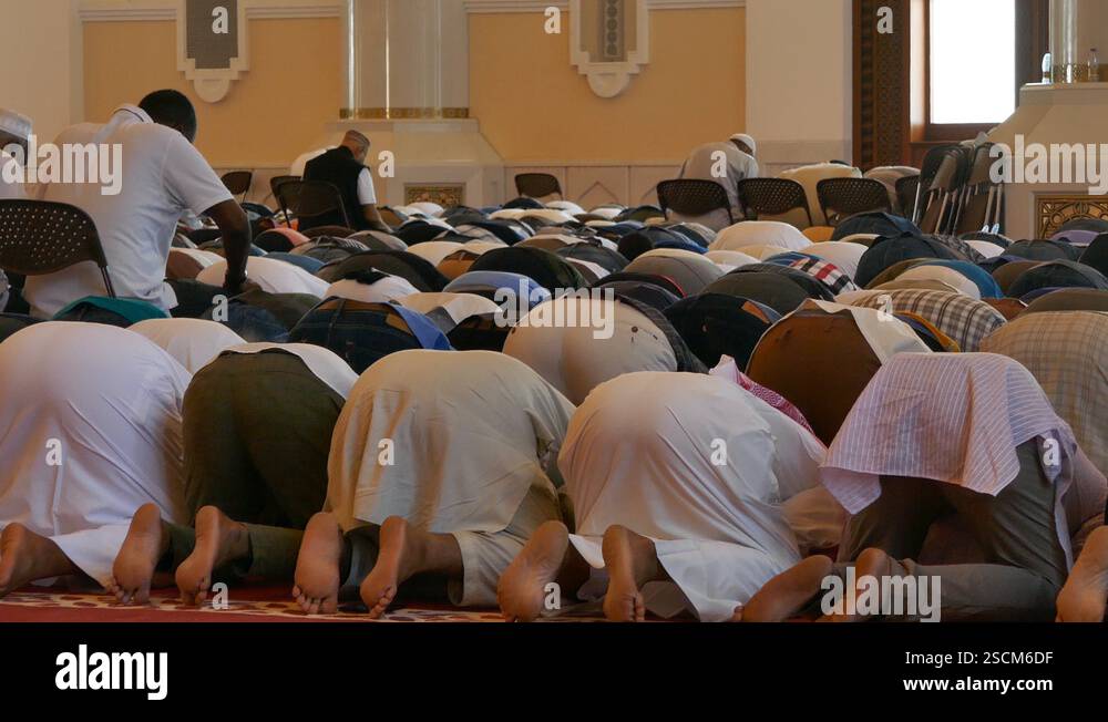 People pray in rows Muslim Friday prayer Imam Muhammad ibn Abd al ...
