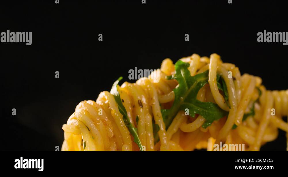 Spaghetti on Fork Closeup on Black background 4K Stock Video Footage ...
