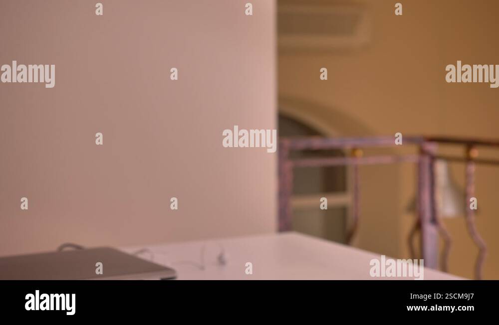 Closeup shoot by camera moving around the office interior and stopping ...