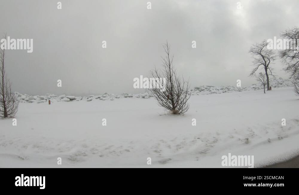 Ice surge caused by high strong winds and fast moving waters Stock ...