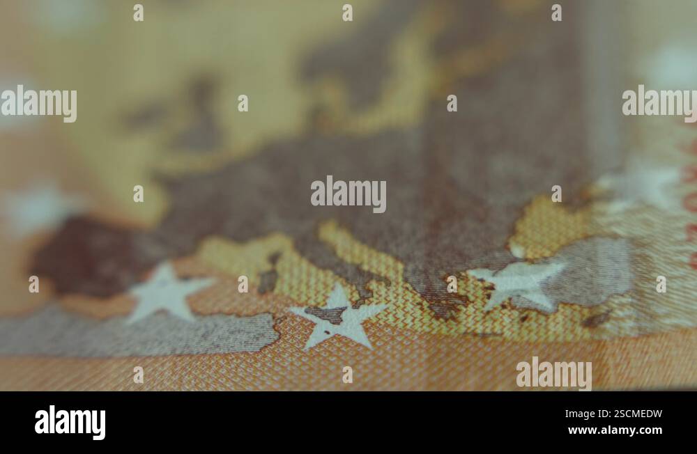 Map of Europe on euro bank note. Closeup of 50 euro note paper money ...