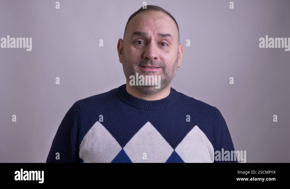 Closeup portrait of middle aged caucasian male being worried and having ...