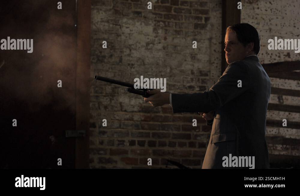 Mobster in Building, with Shotgun - Gangster Fires Gun During ...