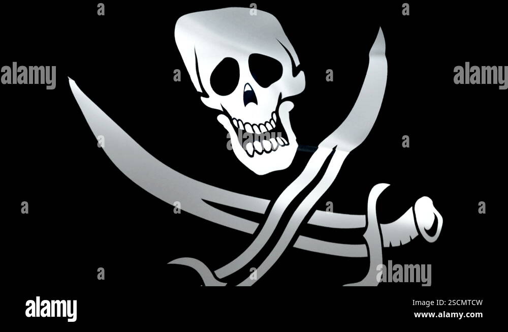 Jolly Roger Flag waving in wind video footage Full HD. Realistic Skull ...