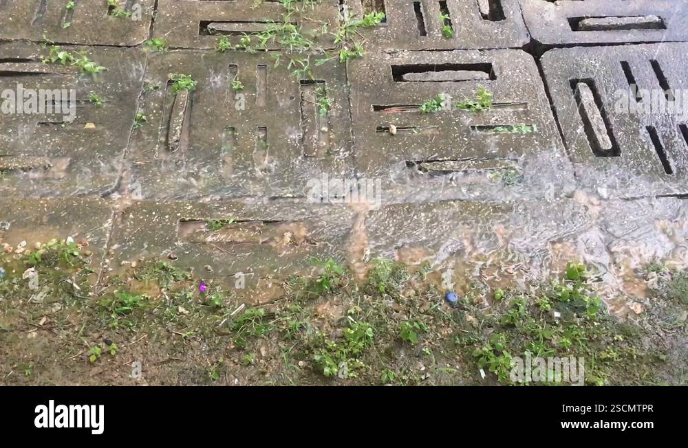 Rainwater flows through the block stone Stock Video Footage - Alamy