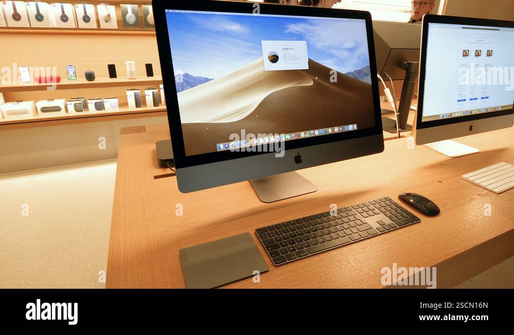 iMac Pro inside Apple Store Champs-Elysees iconic store Paris Stock ...