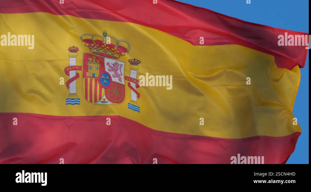 The national spanish flag waving in the wind Stock Video Footage - Alamy