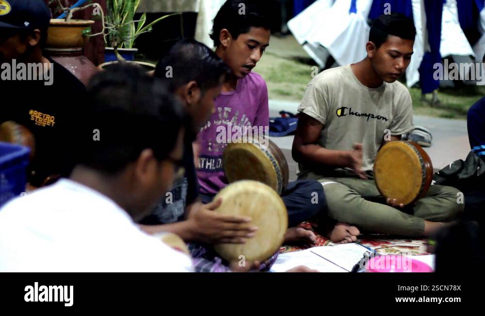 Malay community playing traditional Rebana Perak Stock Video Footage ...