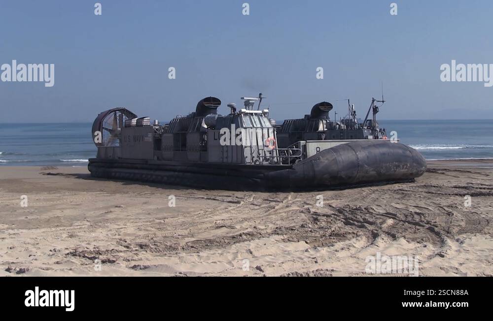 US Navy military hovercraft on beach inflates Stock Video Footage - Alamy