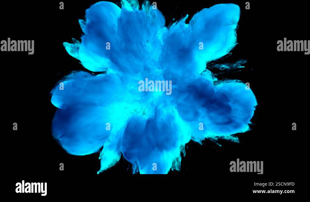 Blue Color Burst colorful smoke powder explosion fluid ink particles ...