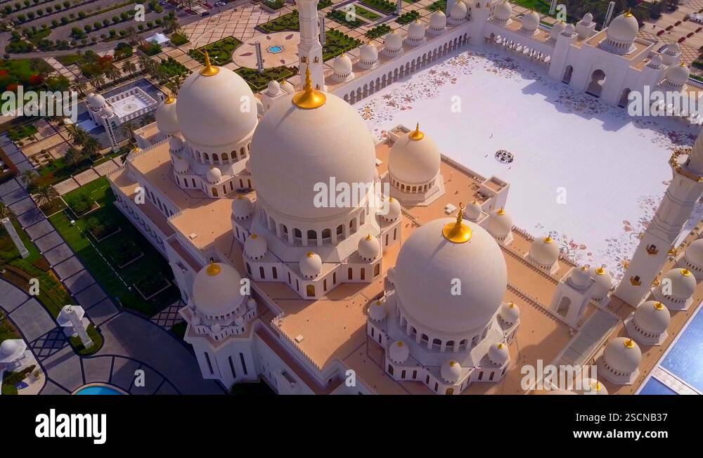Panorama view of Sheikh Zayed grand Mosque rooftop Stock Video Footage ...