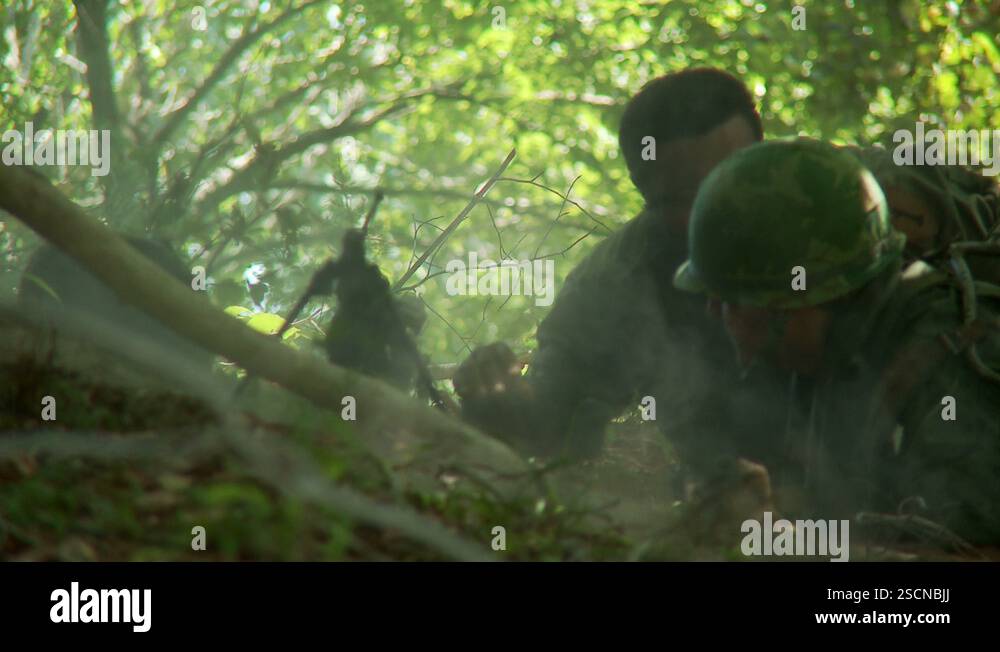 U.S. Vietnam War era Soldiers - Potrayal of combat under fire in ambush ...