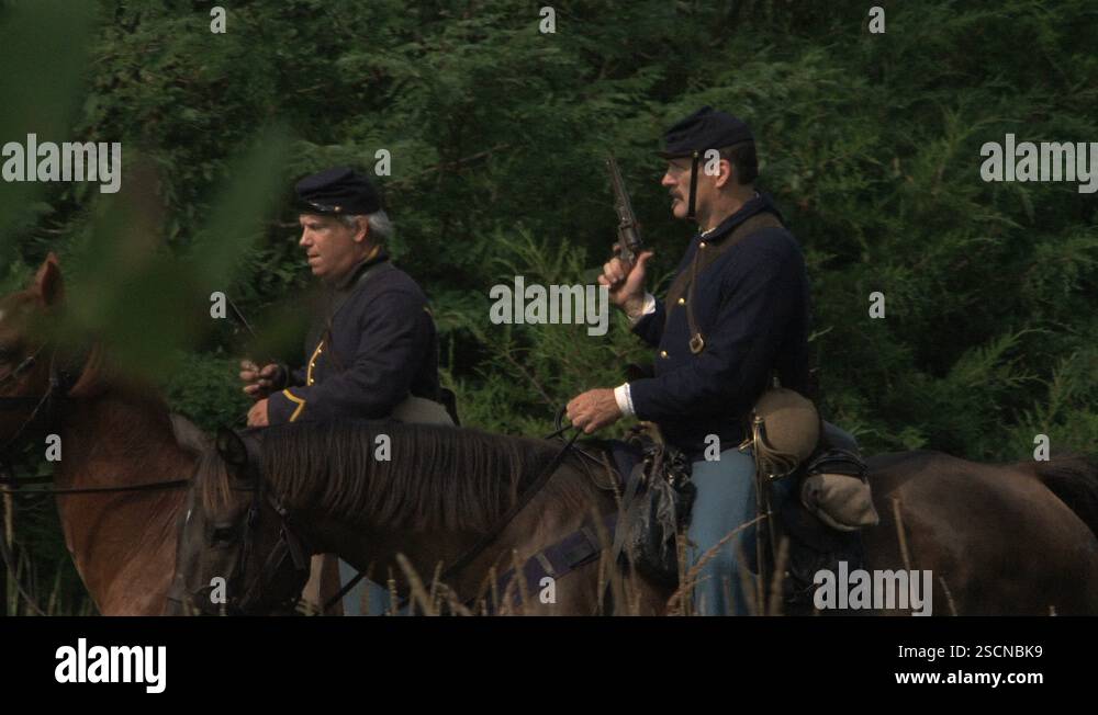 Civil War Union Army Cavalry - On Horseback in open grassy field with ...