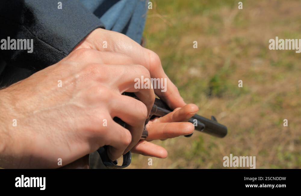 Cavalry Soldier - 19th century Indian Wars reloads Colt Revolver with ...