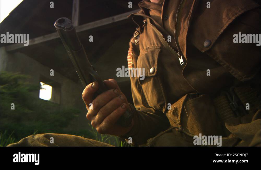 WW2 U.S. Army Airborne charge a French village with an M1911 Pistol ...