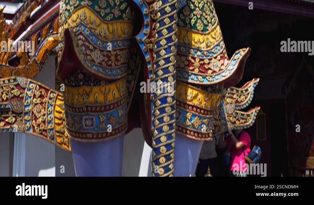 Detailed view of giant demon guard in the temple of the Emerald Buddha. Bangkok Stock Video ...