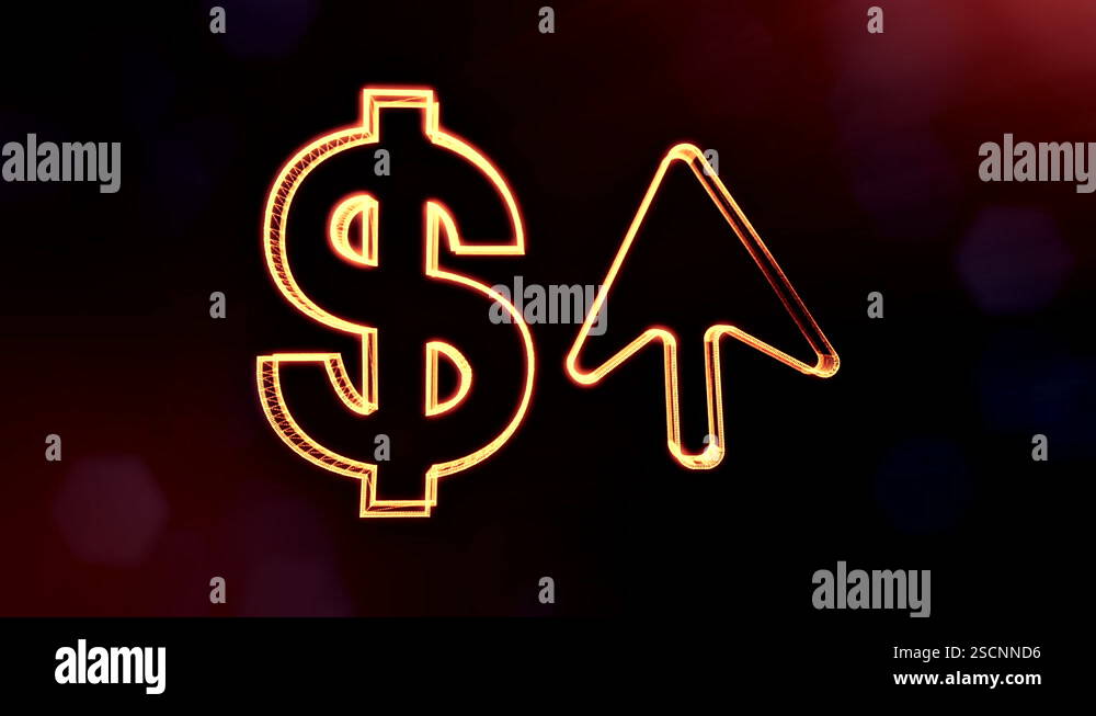 dollar sign and emblem of arrow. Finance background of luminous ...