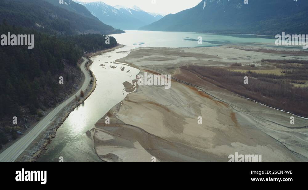 4K Aerial Over River Delta at the Edge of a Lake in the Canadian ...