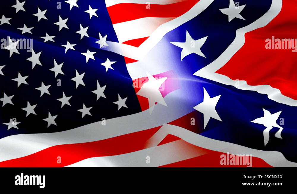 Confederate and USA flag video waving in wind. Realistic Rebel Flag ...