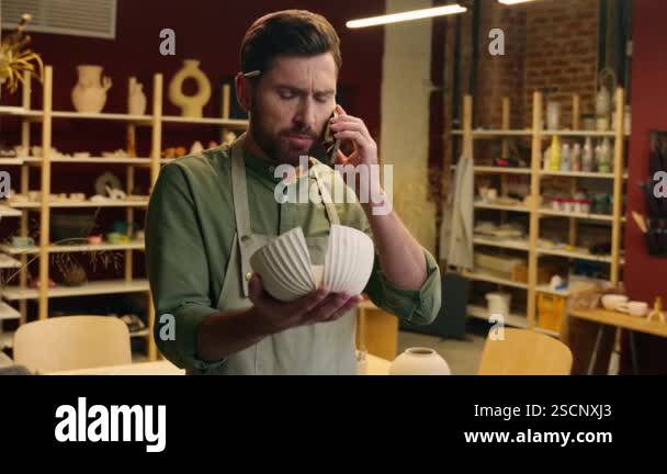 Upset sorrowful seller Caucasian guy salesman potter male man ...