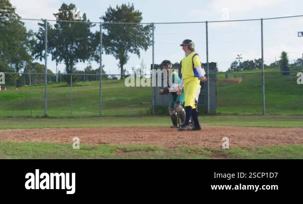 Multiracial female baseball players and male umpire, catching the ball ...