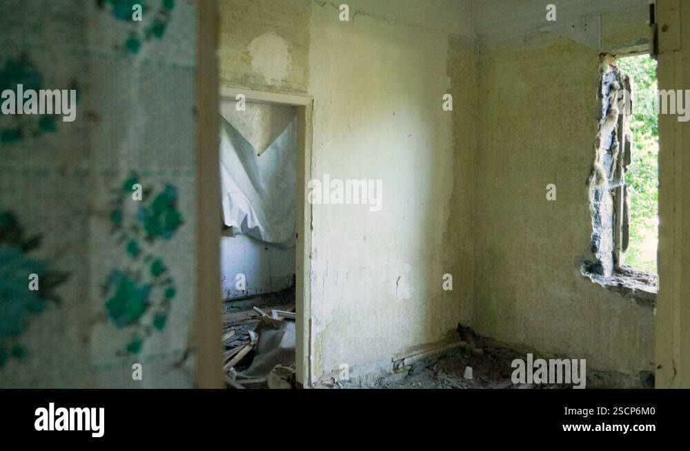 Condemned building. An empty old multi-storey house to be demolished ...