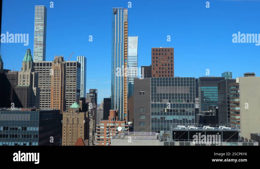 Tilt View of the New York City Skyline from the 18th Floor of a ...