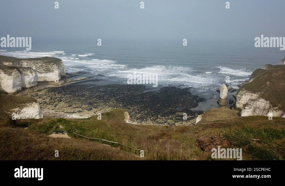 The white chalk cliffs of Flamborough Head on the Yorkshire coastline ...