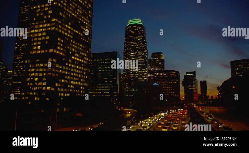 110 freeway at night, downtown, Interchange Traffic, Los Angeles ...