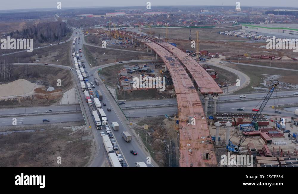 construction of the overpass bridge to improve traffic on the highway ...