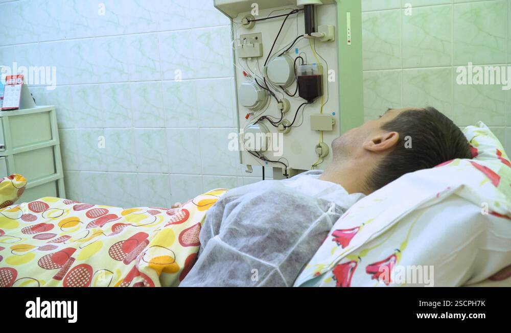 Plasmapheresis. Cleaning the patient's blood through the device. The ...