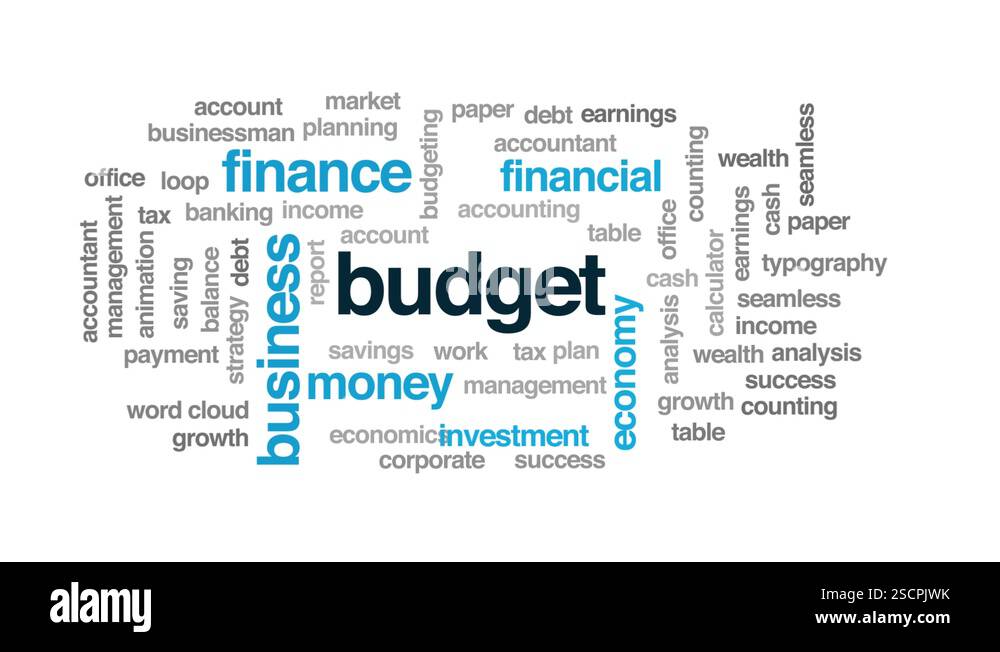 Budget animated word cloud. Kinetic typography Stock Video Footage - Alamy