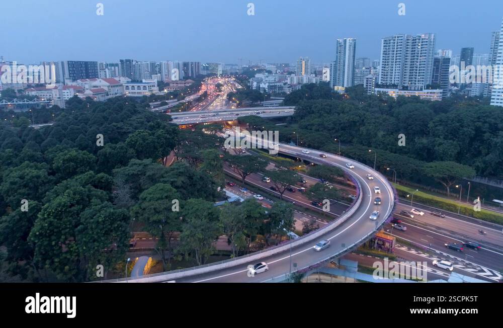4K Aerial Drone View over Expressway, Highway Road in Singapore Stock ...