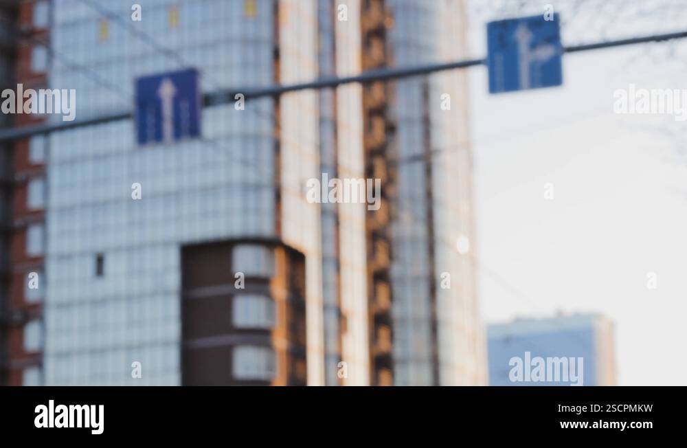 road signs skyscraper building background Stock Video Footage - Alamy