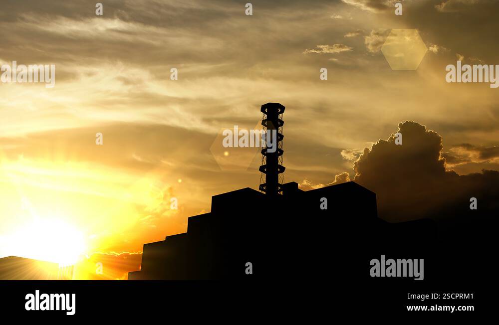 Chernobyl power plant, Russia over sunset, 3d animation Stock Video ...