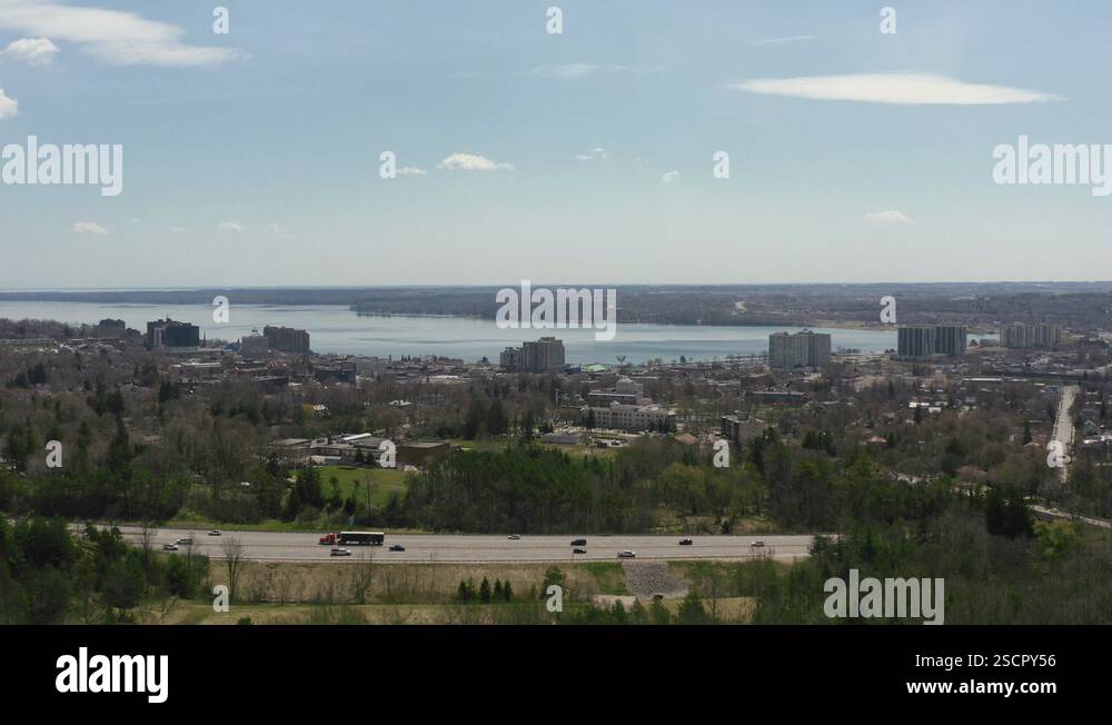 Barrie Ontario Canada Aerial Drone of Downtown and Lake Simcoe Over ...