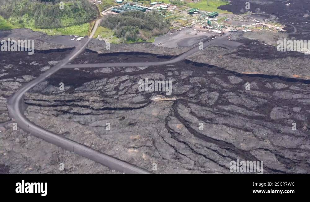Aerial Survey of lava plateau formed by Hawaii volcano one year after eruption Stock Video ...