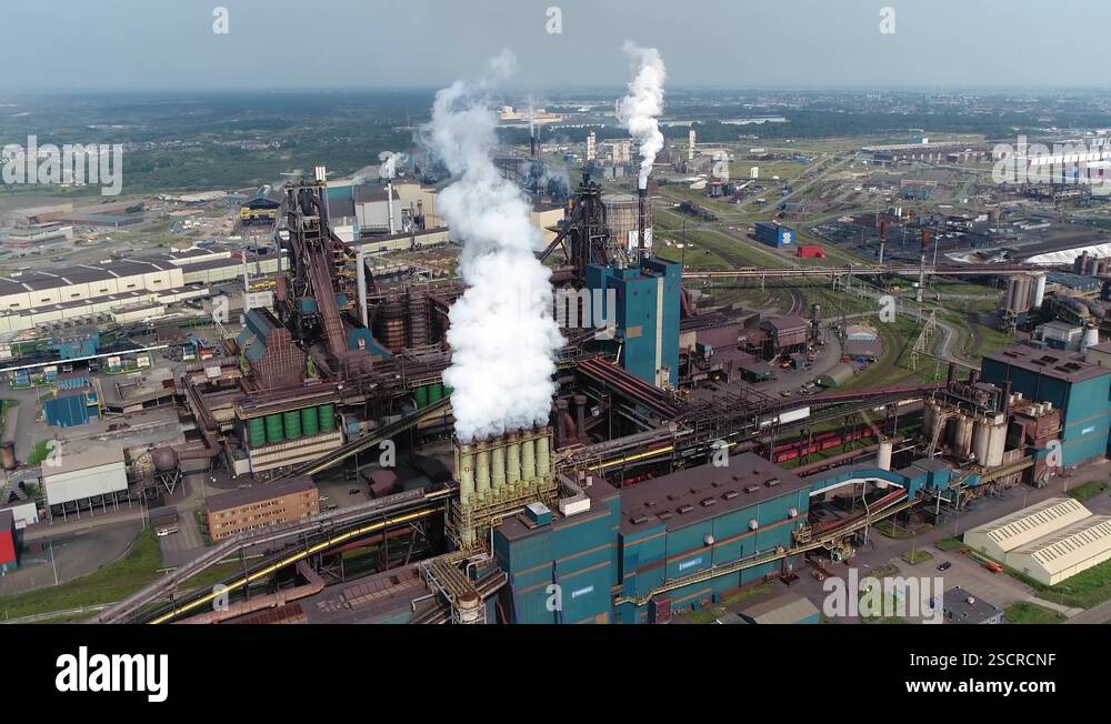Aerial static view of steelmaking facilities blast furnace 4k Stock ...