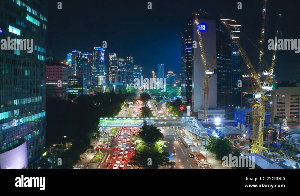 Aerial scenery of traffic jam on roadway at night Stock Video Footage ...
