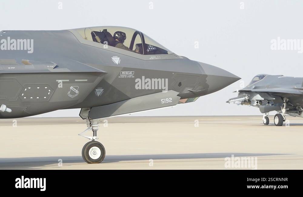 Pilot taxiing in F-35A Lightning II at Al Dhafra Air Base, UAE Stock ...