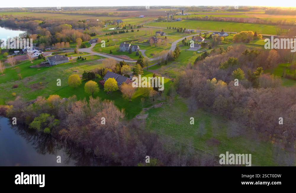 Perfect rural neighborhoods, homes Springtime aerial view Stock Video ...
