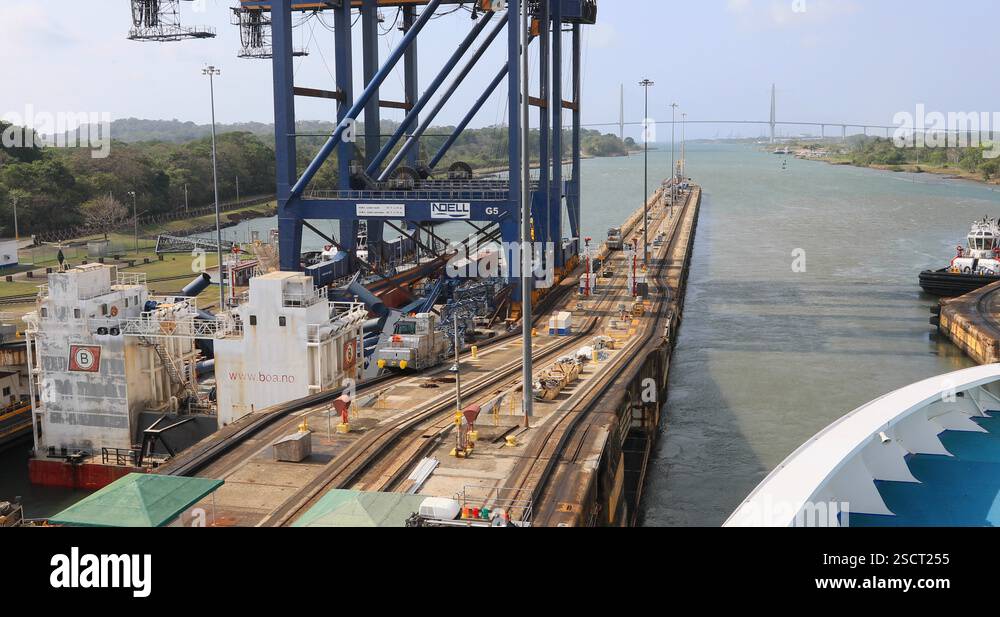 Panama Canal ship exiting Gatun Locks POV fast motion 4K Stock Video ...