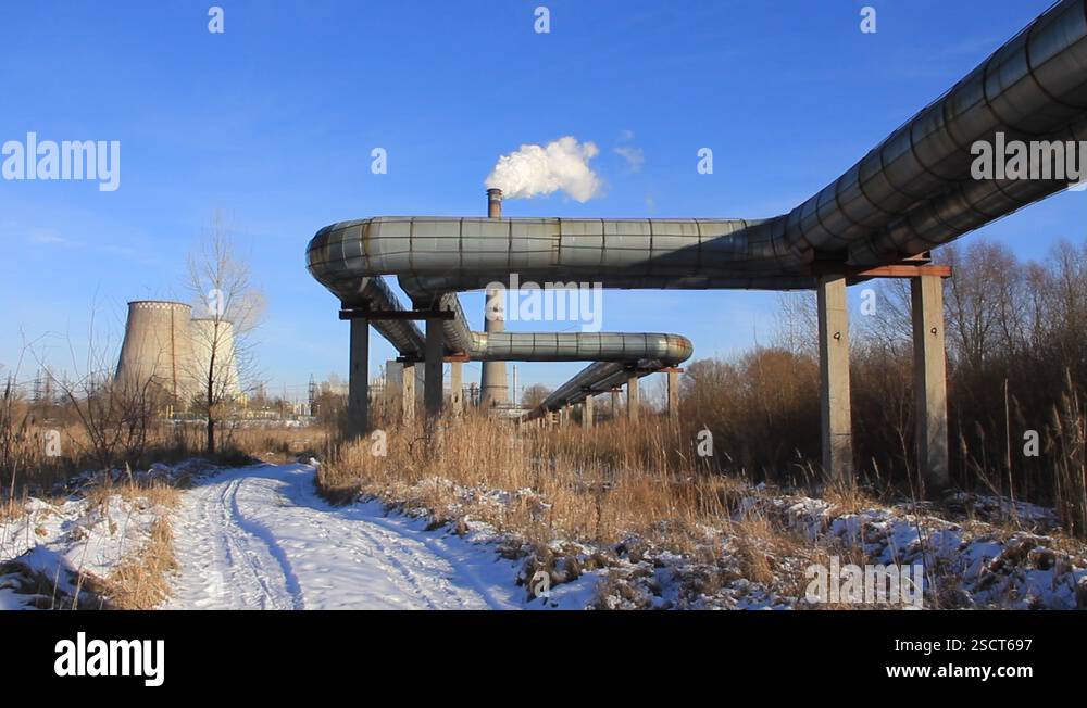 Heat electropower station. Long-distance pipe line Stock Video Footage ...