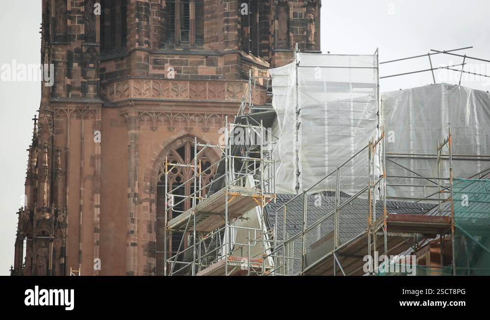 Construction Platform in front of Frankfurt Cathedral Spire Stock Video ...
