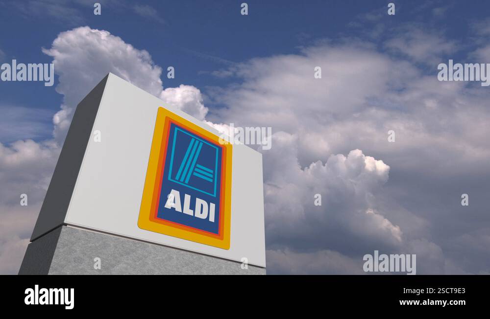 ALDI logo on sky background, editorial animation Stock Video Footage ...